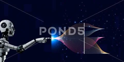 3D robotic render showing metaverse and data science algorithm digital dat..: Royalty Free ...