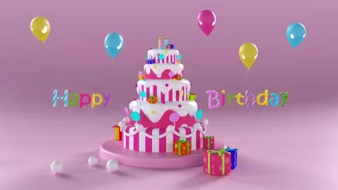 3D rotating birthday cake on pink backgr... | Stock Video | Pond5