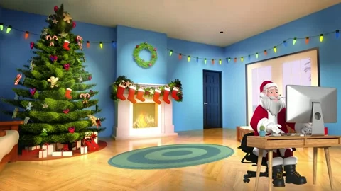 3D Santa Claus Sitting at Desk Using Com... | Stock Video | Pond5