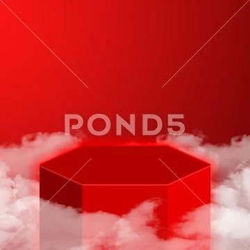 PSD Template: 3d simple product podium psd with clouds on red ...