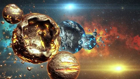 3D Space Sci-Fi Metal Planets Orange Blu... | Stock Video | Pond5