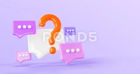 3d speech bubbles with faq sign render purple background. Question ...