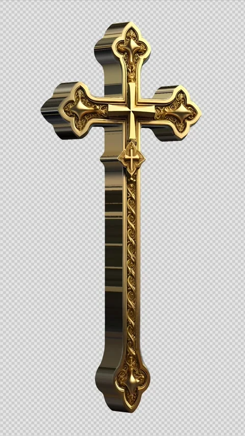 3D spinning gold cross animation with ch... | Stock Video | Pond5