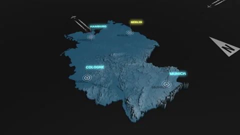 3d terrain map night Germany | Stock Video | Pond5