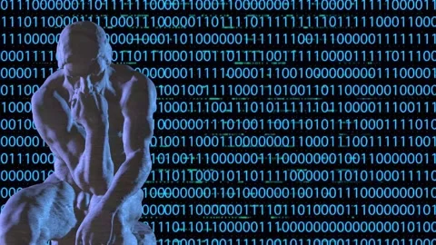 3D The Thinker Rotating Statue On Binary... | Stock Video | Pond5