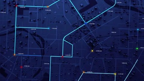 3D Top view City map with navigator line... | Stock Video | Pond5
