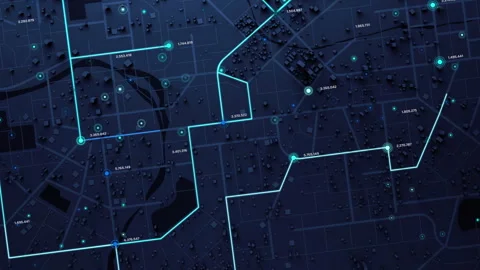 3D Top view City map with navigator line... | Stock Video | Pond5