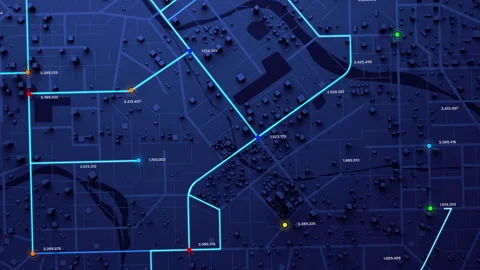 3D Top view City map with navigator line... | Stock Video | Pond5