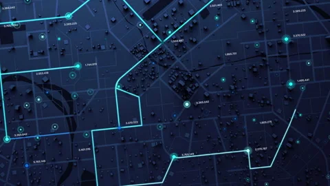3D Top view City map with navigator line... | Stock Video | Pond5