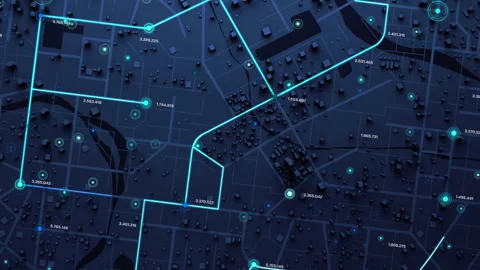 3D Top view City map with navigator line... | Stock Video | Pond5