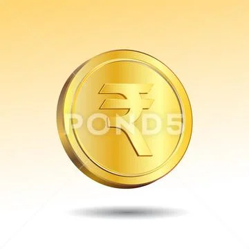 3D Vector illustration of Gold Rupee Coin. Indian currency symbol ...