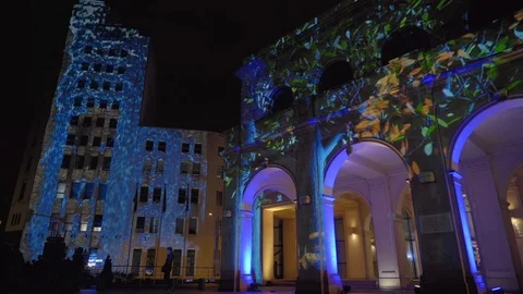 3D video mapping projections on building... | Stock Video | Pond5