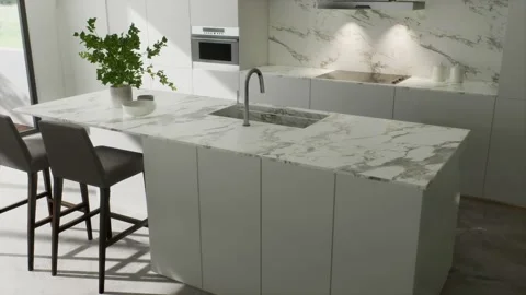 3d video of a modern white kitchen with ... | Stock Video | Pond5
