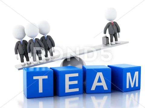 3d white people on a balance. Team concept, isolated white Illustration ...