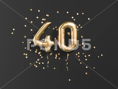 40 years old. Gold balloons number 40th anniversary, happy birthday ...