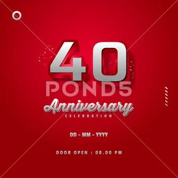 40th anniversary party invitation 3d banner on red background ~ Clip ...
