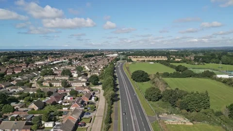 4K aerial, A259 dual carriageway road, r... | Stock Video | Pond5