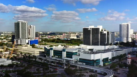 4k aerial Downtown Miami skyline with mo... | Stock Video | Pond5