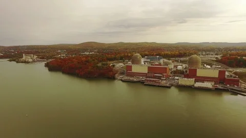 4k Aerial of Indian Point Energy Center. | Stock Video | Pond5
