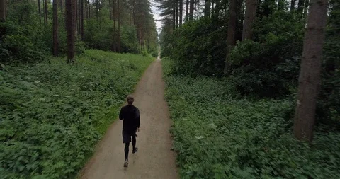 4K Aerial of Man running on a Path throu... | Stock Video | Pond5
