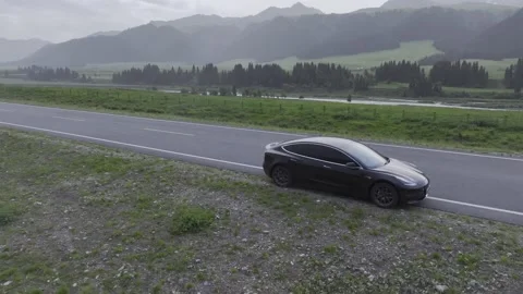 4K Aerial Shot Of Tesla Model 3 On Baili... | Stock Video | Pond5