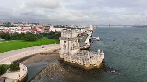 4k Aerial view of Belem Tower, Torre de ... | Stock Video | Pond5