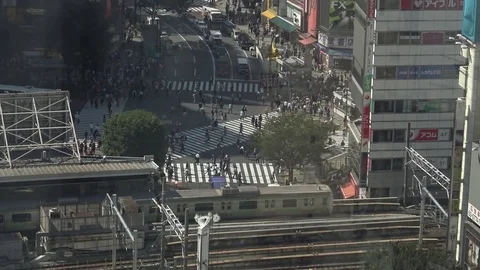 4K Aerial view of crowd pedestrian cross... | Stock Video | Pond5