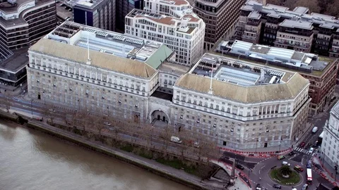 4K Aerial view MI5 building London, HQ o... | Stock Video | Pond5