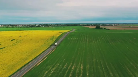4K Aerial View Top View Of Truck Tractor... | Stock Video | Pond5