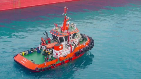 4k, aerial view of a tugboat in the port... | Stock Video | Pond5
