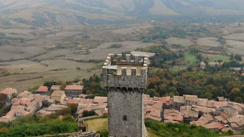 4k Aerial zoom of castle tower on a hill... | Stock Video | Pond5