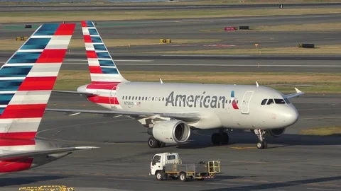 4K American Airlines jet plane, airport ... | Stock Video | Pond5