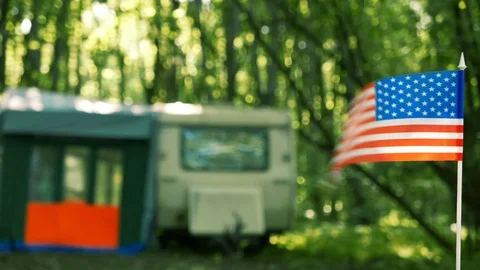 4k. American flag in caravan ,trailer c... | Stock Video | Pond5