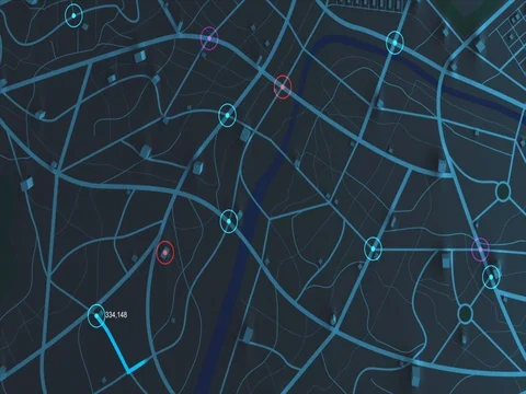 4K animation aerial view of night map wi... | Stock Video | Pond5