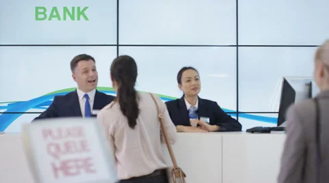 4K Bank customers queuing to talk to fri... | Stock Video | Pond5