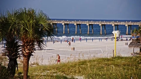 4K Beach Scene establishing shot with pe... | Stock Video | Pond5