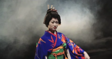 4K beautiful Japanese geisha dancing on ... | Stock Video | Pond5