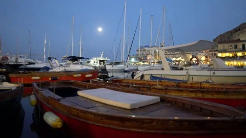 4k boats by the full moon in Naples, Ita... | Stock Video | Pond5