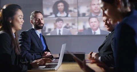 4K Business boardroom meeting with split... | Stock Video | Pond5