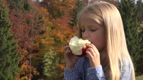 4K Child Eating Apple Fruit, Snack, Port... | Stock Video | Pond5