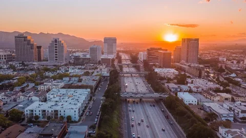 4K cinematic aerial view of busy freeway... | Stock Video | Pond5