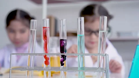 4K, Close-up of colored science test tub... | Stock Video | Pond5