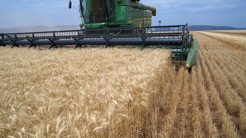 4K close-up front view of a combine harv... | Stock Video | Pond5