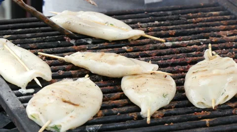 4k, cooking fish on the grill, close up ... | Stock Video | Pond5