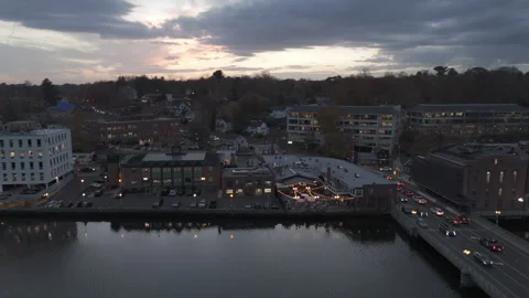 4k drone moving right along storefronts ... | Stock Video | Pond5