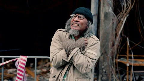 4K, An elderly Asian homeless man standi... | Stock Video | Pond5