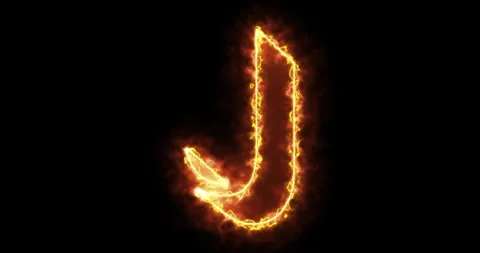4K fire J alphabet on black background. | Stock Video | Pond5
