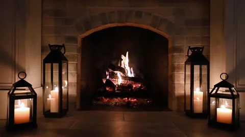 4K fireplace at night | Stock Video | Pond5