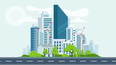 4K flat cartoon animation of wind turbin... | Stock Video | Pond5
