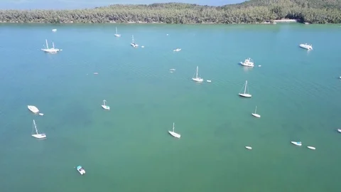 4k Flyover water, boat, yachts, sailboat... | Stock Video | Pond5